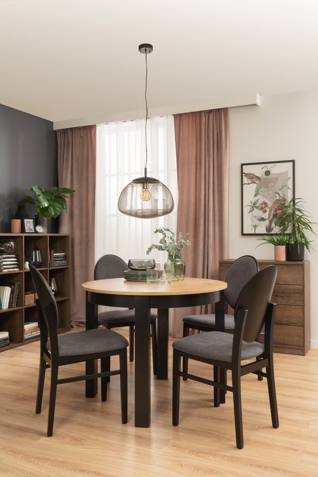 Extendable Round Dining Table Oval Oak Effect Black Seats 4 - 12 105 ...