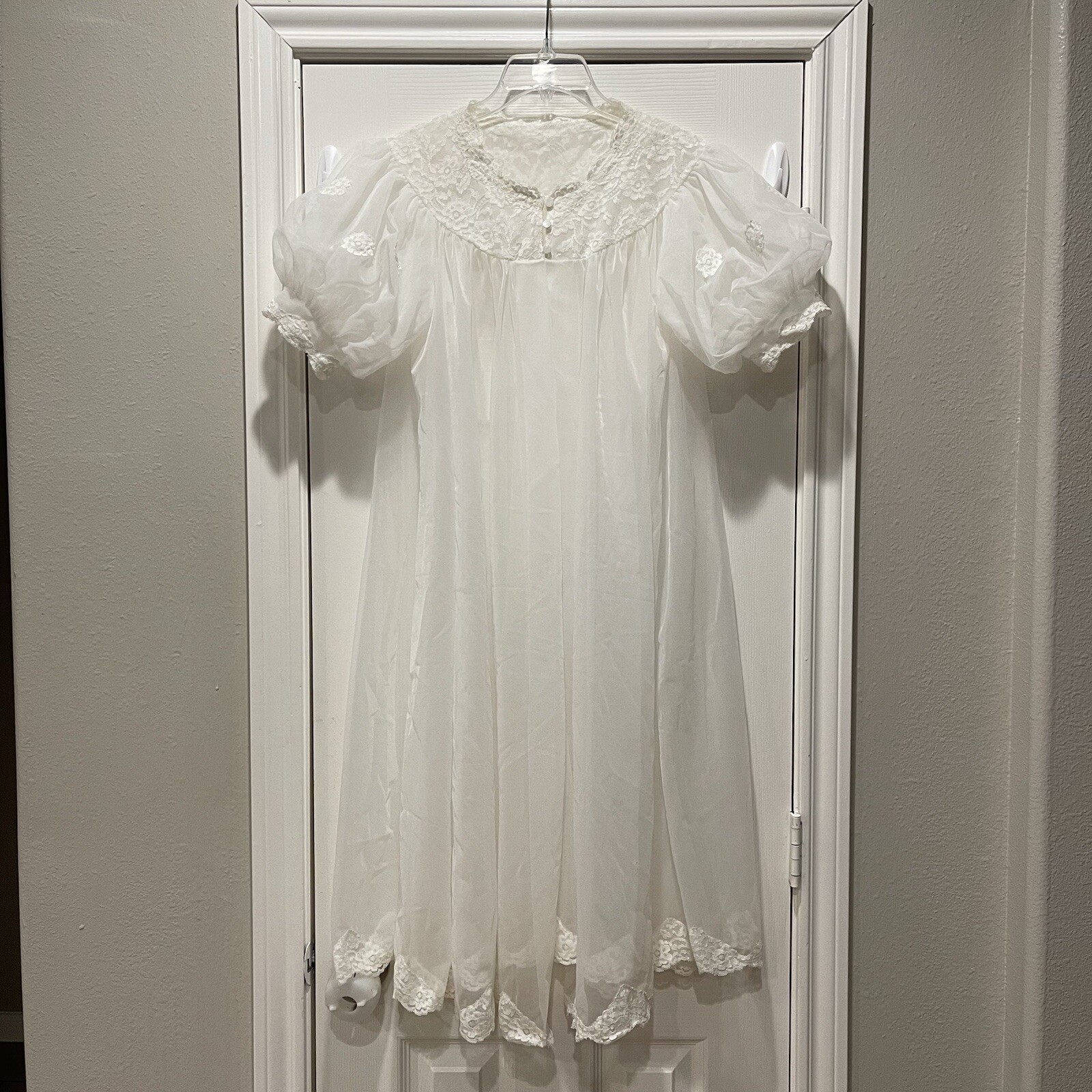 Vtg 50s 60s Shadowline White Nightgown Peignoir Robe … - Gem