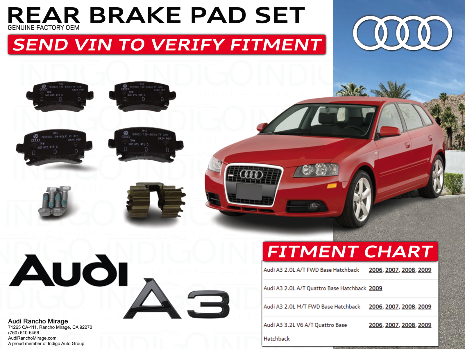 Genuine OEM Rear Disc Brake Pad Set For Audi A3 -Send Vin Number Before ...
