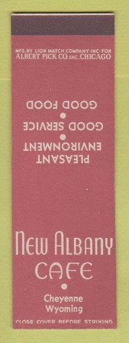 Matchbook Cover - New Albany Cafe Cheyenne WY SAMPLE | eBay