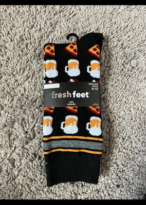 Fresh Feet Mens Crew Sock Black With Beer Mug and Pizza Print Size 6 ...