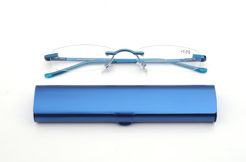 Classic Rimless Compact Reading Glasses Readers Travel Slim Design with ...