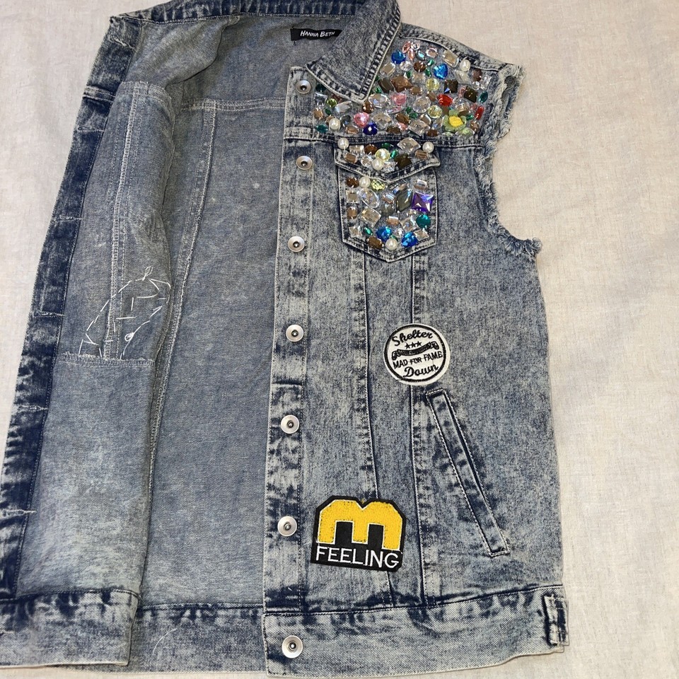 Retro Denim Vest Hanna Beth Super Blinged Rhinestone Vintage Style Lg ...