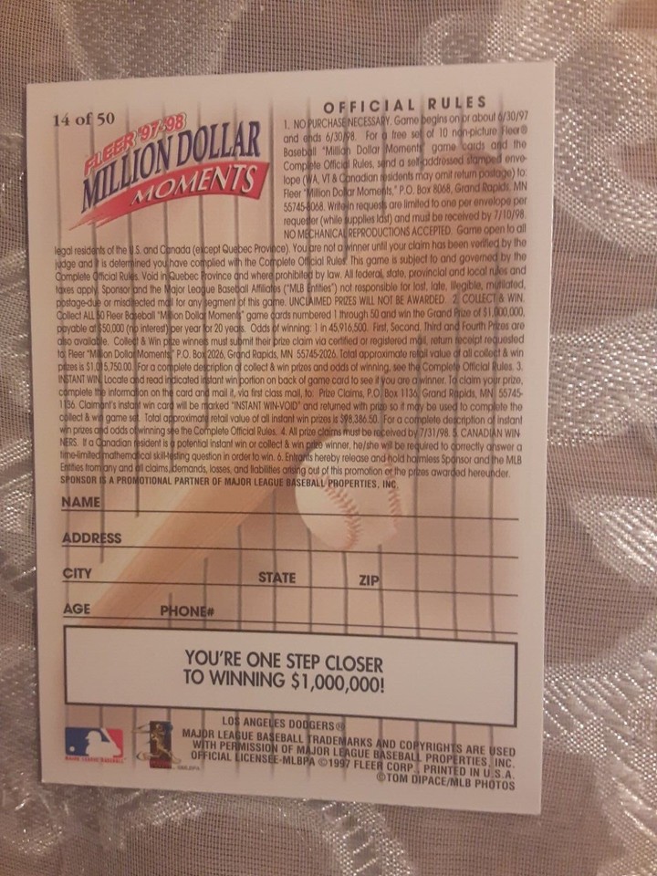 MIKE PIAZZA DODGERS 1997-98 FLEER MILLION DOLLAR MOMENTS #14of50 | eBay