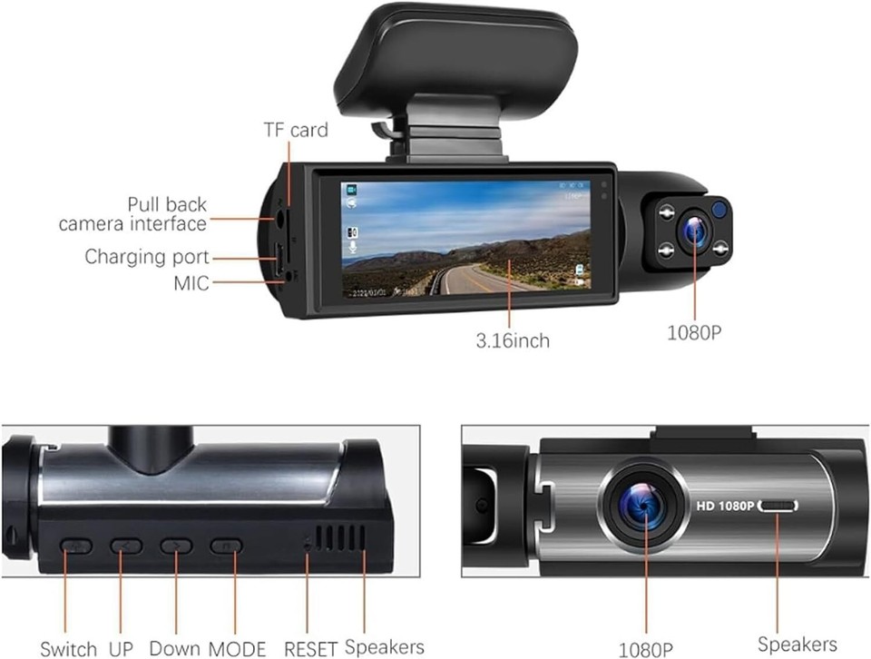 Saker Front & Rear Dashcam-1080P Front & Interior Camera | eBay UK