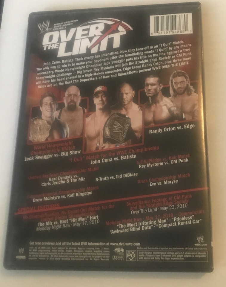 WWE OVER THE LIMIT 2010 Wrestling PPV DVD Edge vs Randy Orton / Batista ...
