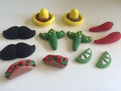 12 X Edible MEXICAN SOMBRERO Cactus Moustache Chilli Cake Toppers ...