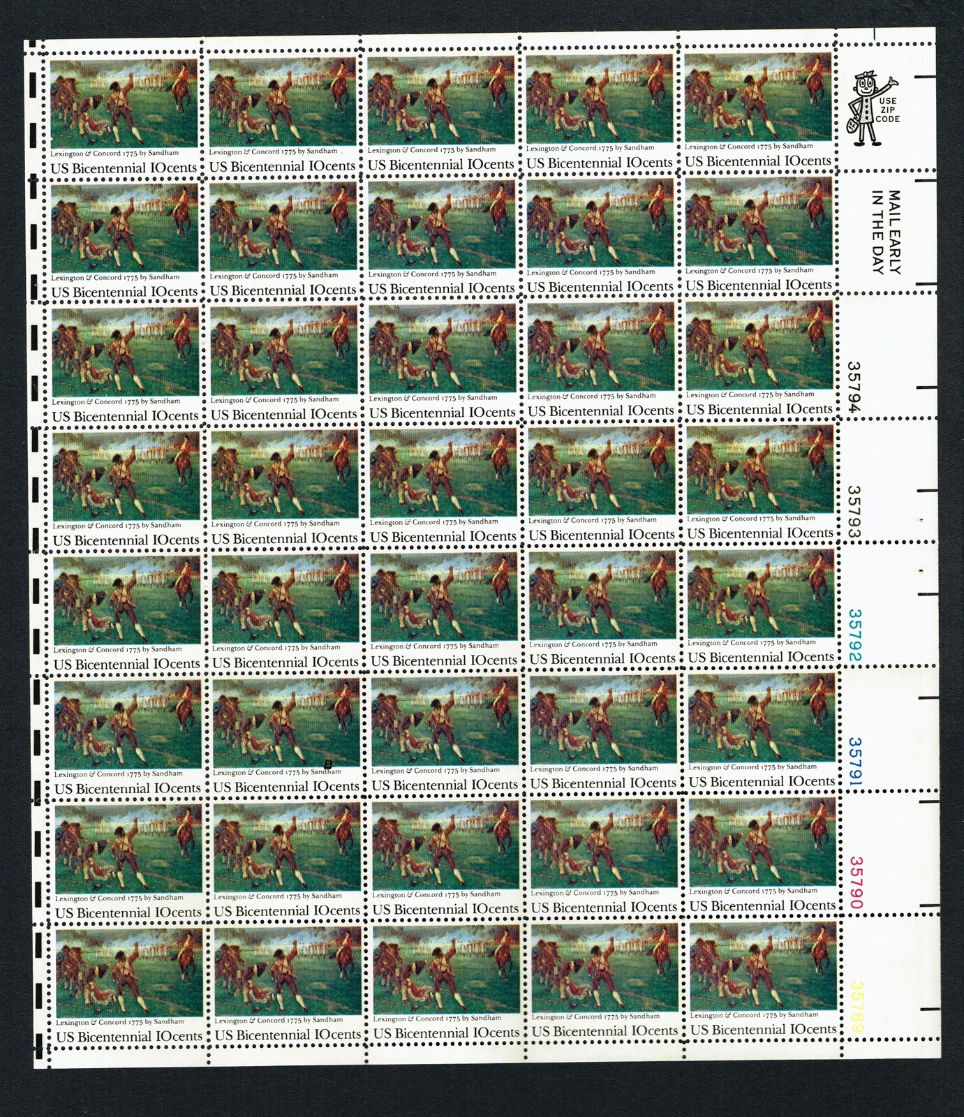 OddLots:™ 627-1563 • Scott #1563, 10¢ Lexington & Concord, Pane of 40 ...