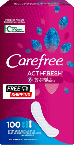 Carefree Acti-Fresh Pantiliners Extra Long Flat Unscented 100 Count ...