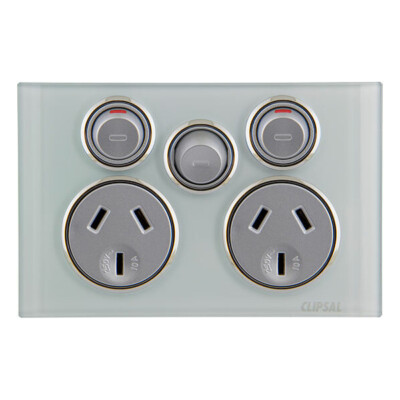 Clipsal Saturn Double Powerpoint with Removable Extra Switch Ocean Mist ...