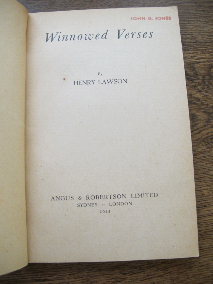 Winnowed Verses - Henry Lawson - Rare Vintage 1944 1st Edition Aust ...