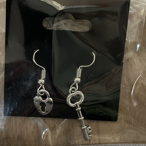 Lock and Key Earring Set Dangle Unique Silvertone Love Gift Anniversary ...