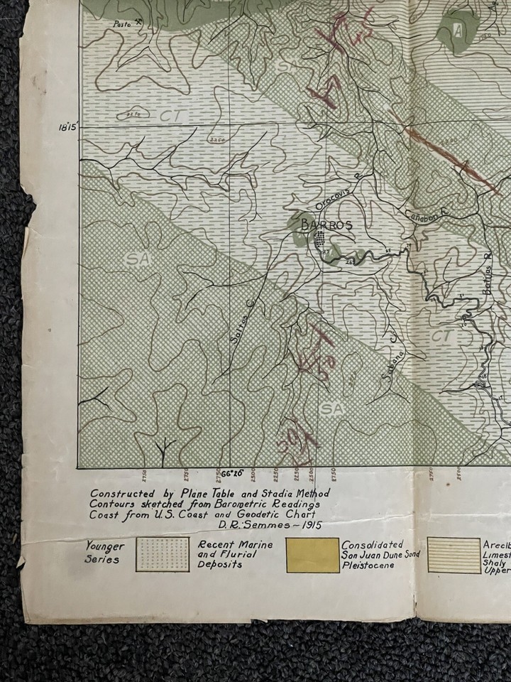 rare 1915 map of puerto (porto) rico SAN JUAN D.R. SEMMES Geological ...