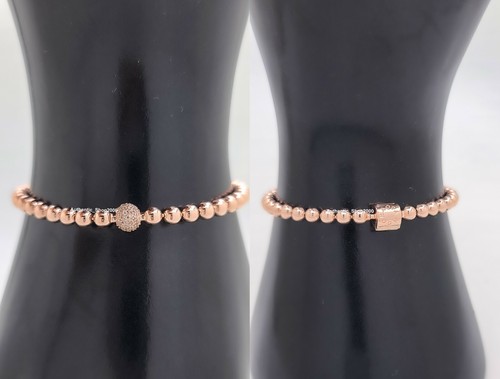 NEW Authentic PANDORA Rose Gold Beads & Pave CZ Logo Clasp Bracelet ...