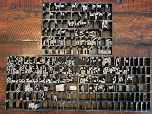 Vintage 3 Trays Letterpress Metal Type Letters Numbers Symbols Printing ...