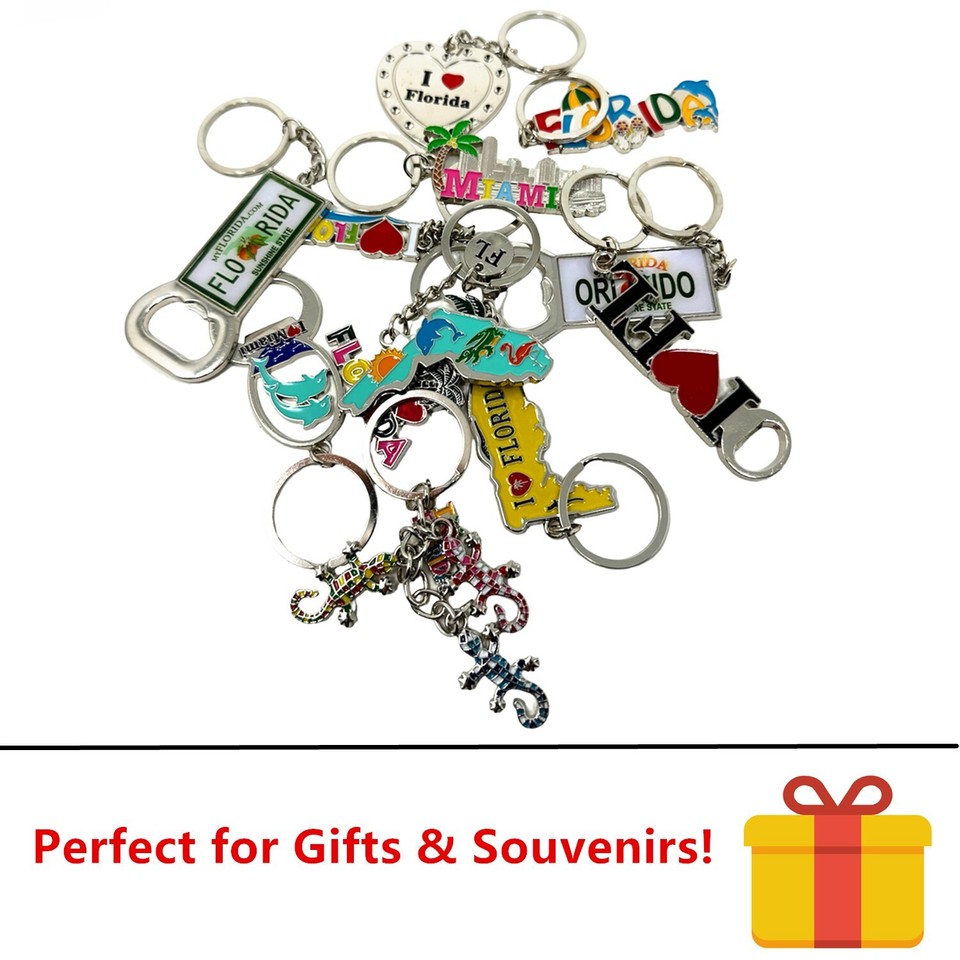 12 Pack of Florida Keychain Souvenirs bulk , Metal Ring , Miami Gift ...