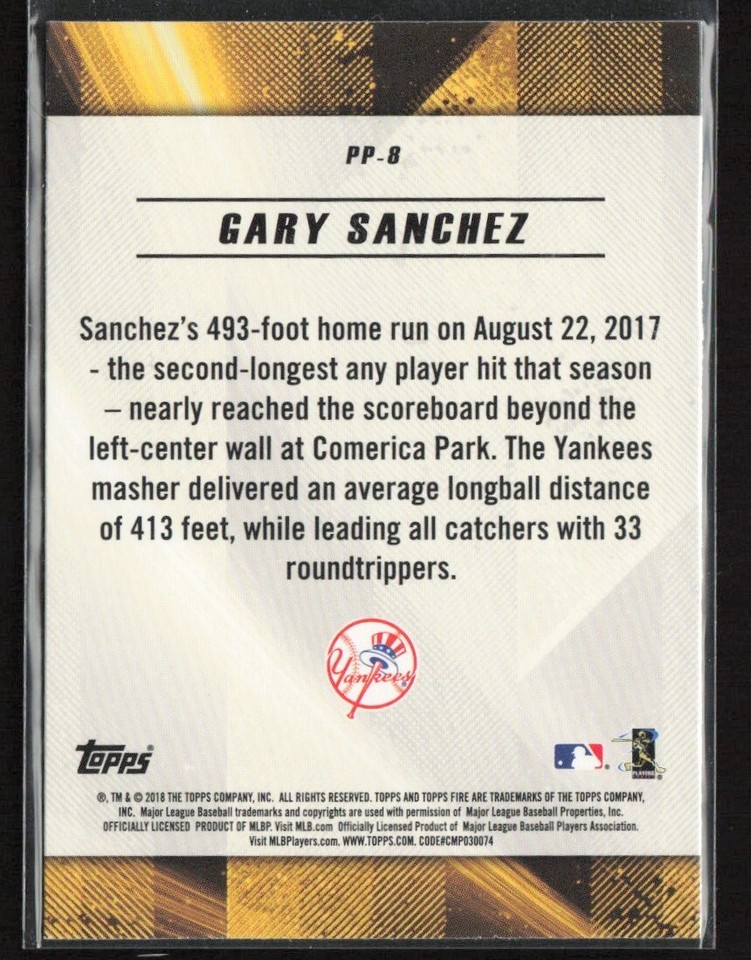 2018 Topps Fire Gold Minted Power Producers Insert #PP-8 Gary Sanchez ...