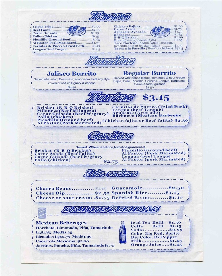 Santos Cafe Menu Mexican Grills Jackson Keller Castle Hills Texas ...