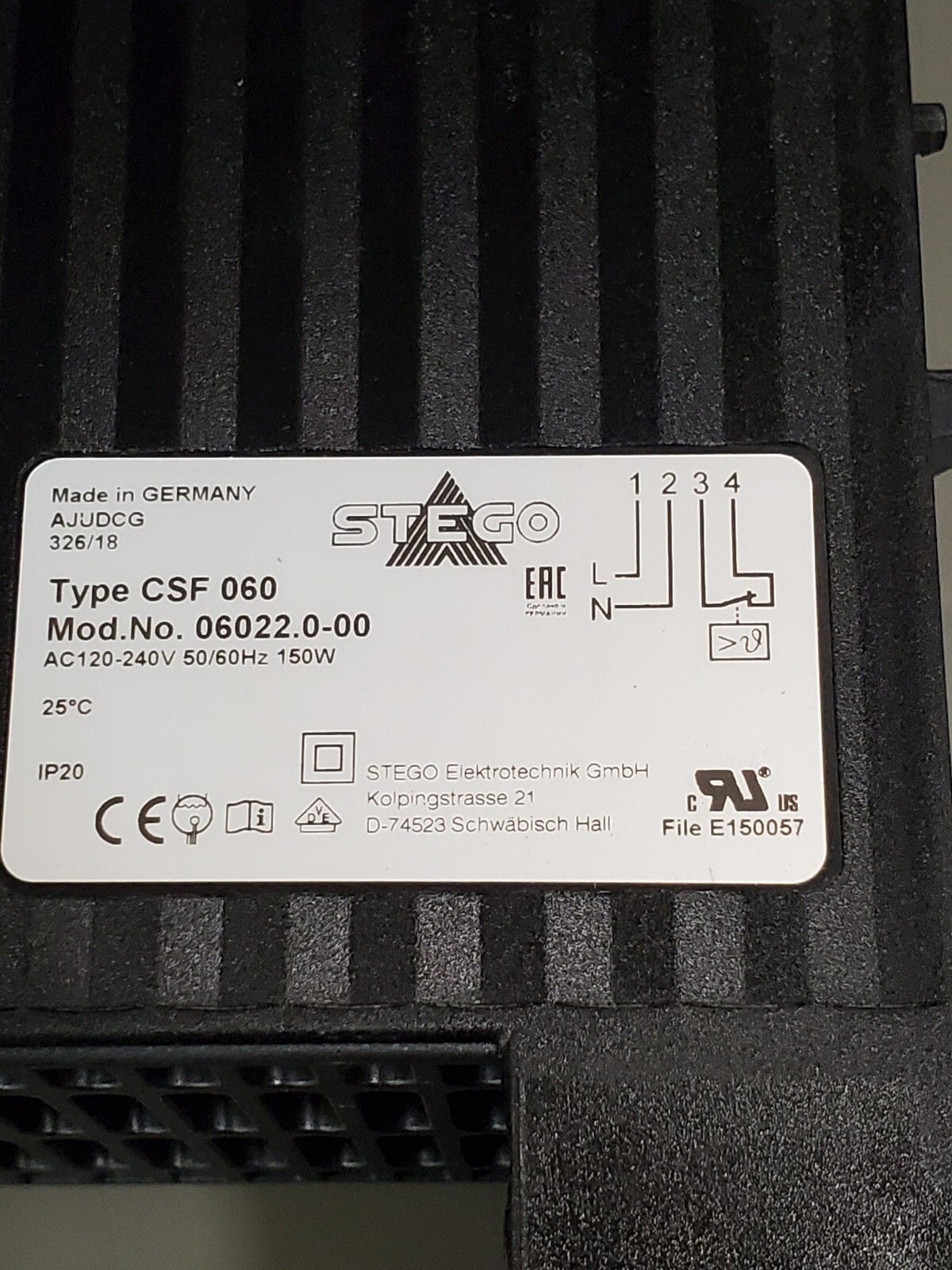 STEGO Inc CSF060 Touch Safe Heater With 25C /77F Thermostat | eBay