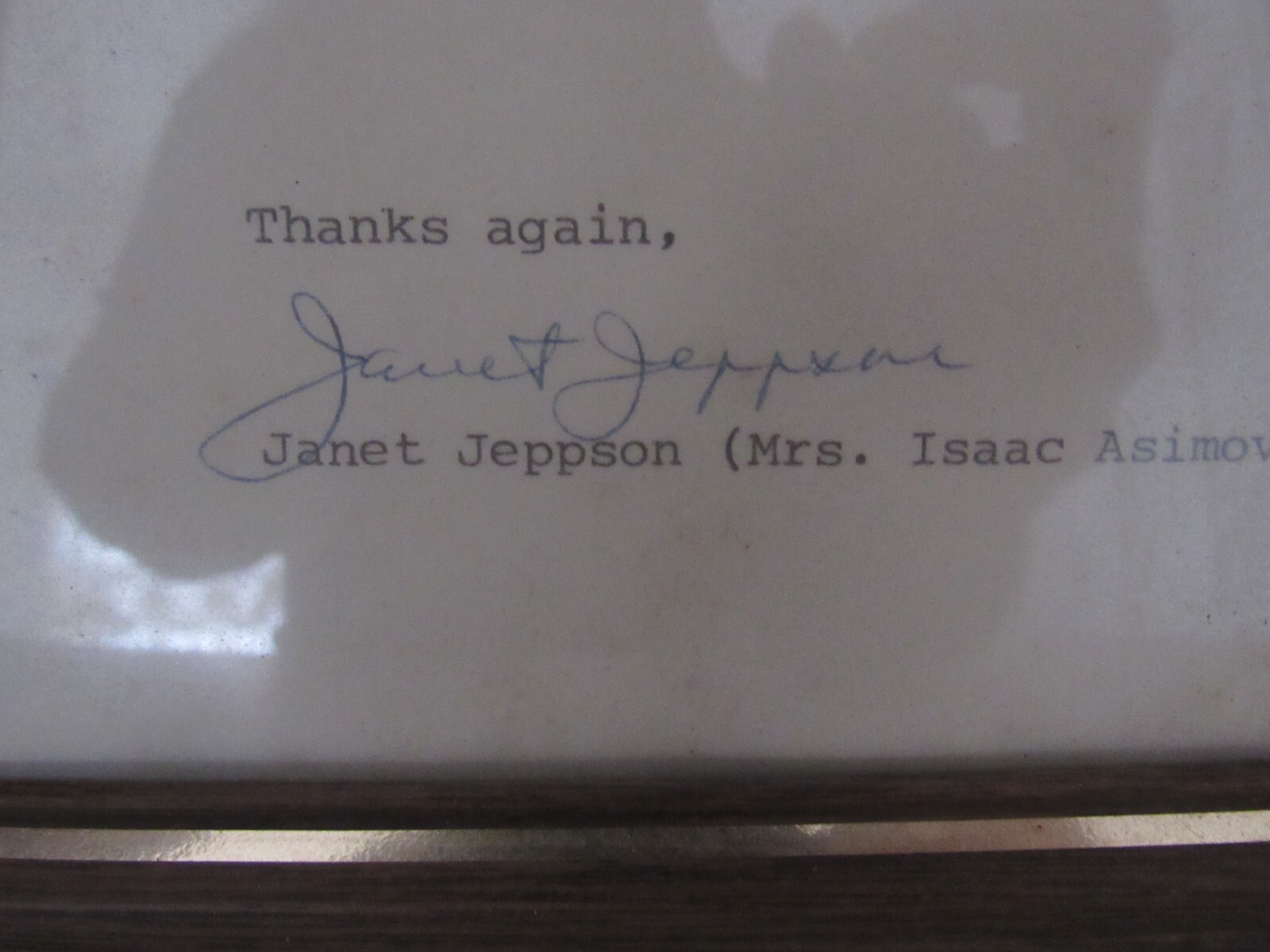 Signed Letter from the Desk of Janet Jeppson Wife of Isaac Asimov ...