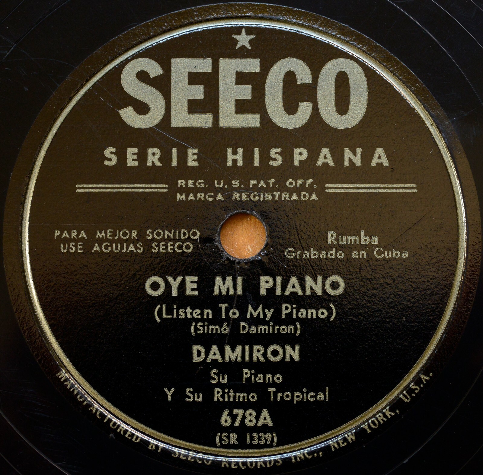 Damiron: Oye Mi Piano/Tropical Rhapsody Cuban Rumba 78 Seeco 678 Latin ...