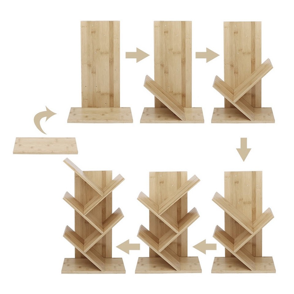 Tree Free Standing Bookshelf Wood 3/5/9 Shelves Shape Desk Bookcase ...