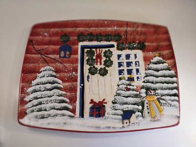 Nantucket Home for Holiday Snowman Christmas Oval Plate 16” x 11" Hand ...