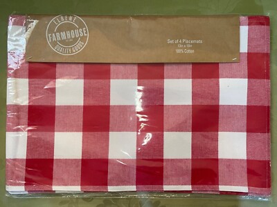 Elrene Farmhouse Buffalo Check Red and White Cotton Placemats Set of 4 ...