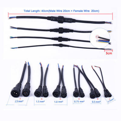 40cm Waterproof Male & Female Plug Wire Connector Cable Electrical Wire ...