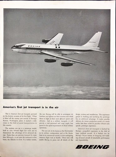 Boeing Aircraft Vintage Print Ad America's First Jet Transport is in ...