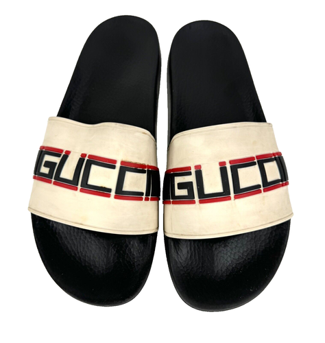 Gucci Men Auth 10.5 US 10 UK 44 EU White Logo Rubber Pool Slides ...