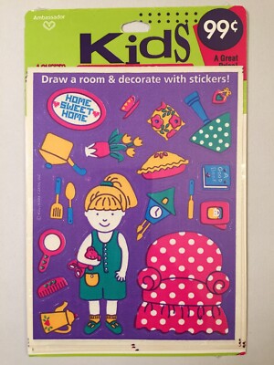 Vintage Kids Hallmark Draw A Room Decorate With Stickers 4 Sheets New ...