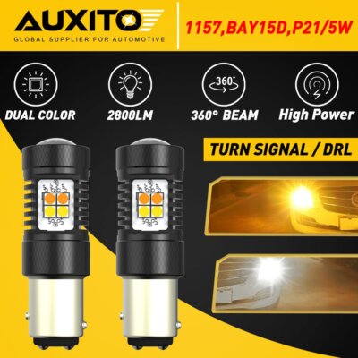 Switchback LED Front Turn Signal Light Bulbs 1157 2357 Amber White Free ...