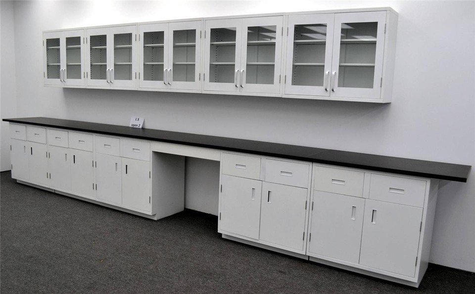 17' Base & 15' Wall Laboratory Cabinet Group w/ Desk & Countertops / E1 ...