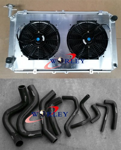 Aluminum radiator + shroud + fan + Black hose for Patrol Y60 GQ 2.8L ...