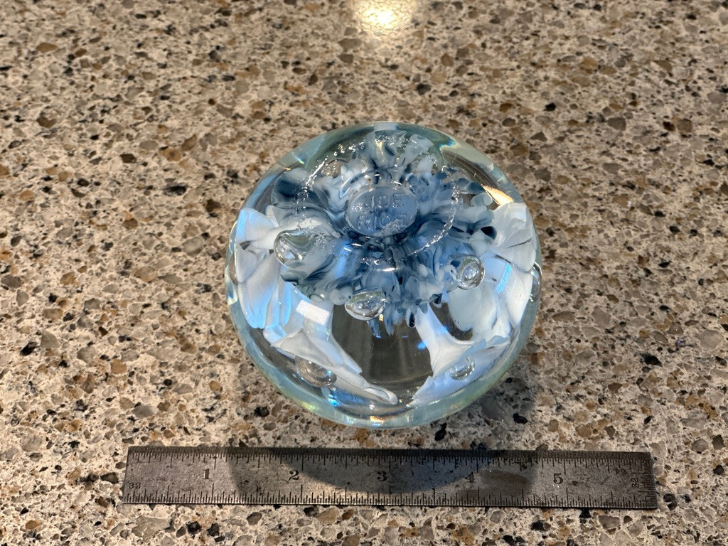 Vintage Joe Rice Paperweight Blue/White Trumpet Flower | eBay