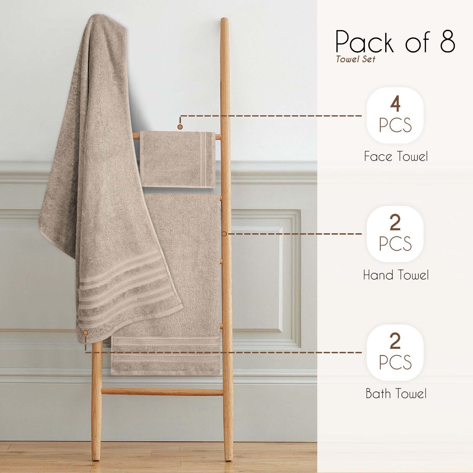 RITZ 100% Pure Cotton 8 Pieces Towel Bale Sets 600GSM Face Hand & Bath ...