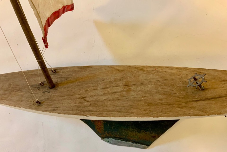 Collectible Wooden Pond Sail Boat Partial Sail - lead weight keel fair ...