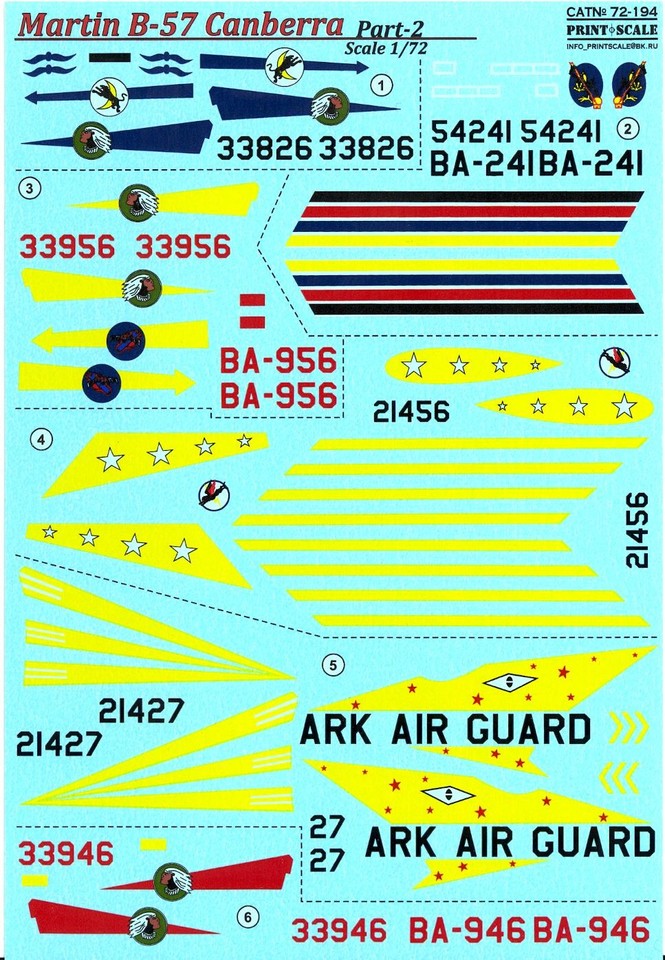Print Scale Decals 1/72 MARTIN B-57 CANBERRA U.S. Air Force Jet Bomber ...
