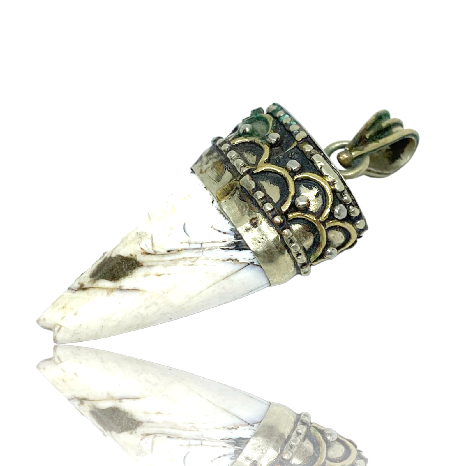 Tibetan Naga Conch Shell Horn Pendant - Ethnic Tribal Horn Tusk Tooth ...