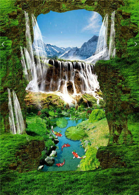 Mountain Waterfall Pond 3D Floor Mural Photo Flooring Wallpaper Home ...