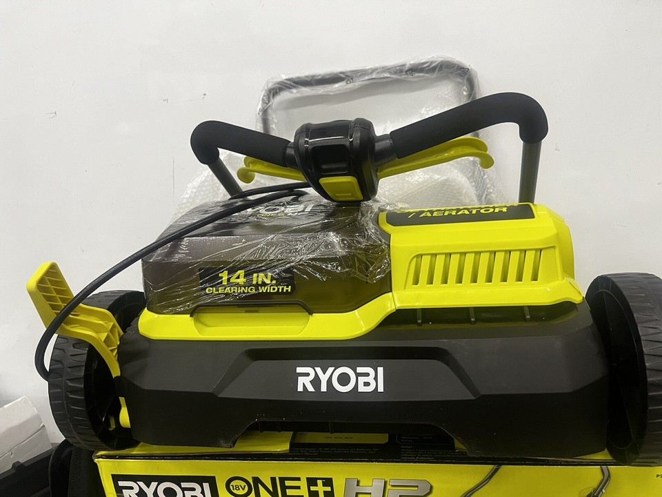 RYOBI 18V Brushless 14 in. Cordless Dethatcher/Aerator w (2) 4.0 Ah ...