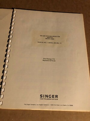 Singer Instrumentation Decade Synchro - Resolver Bridges Model DSRB ...