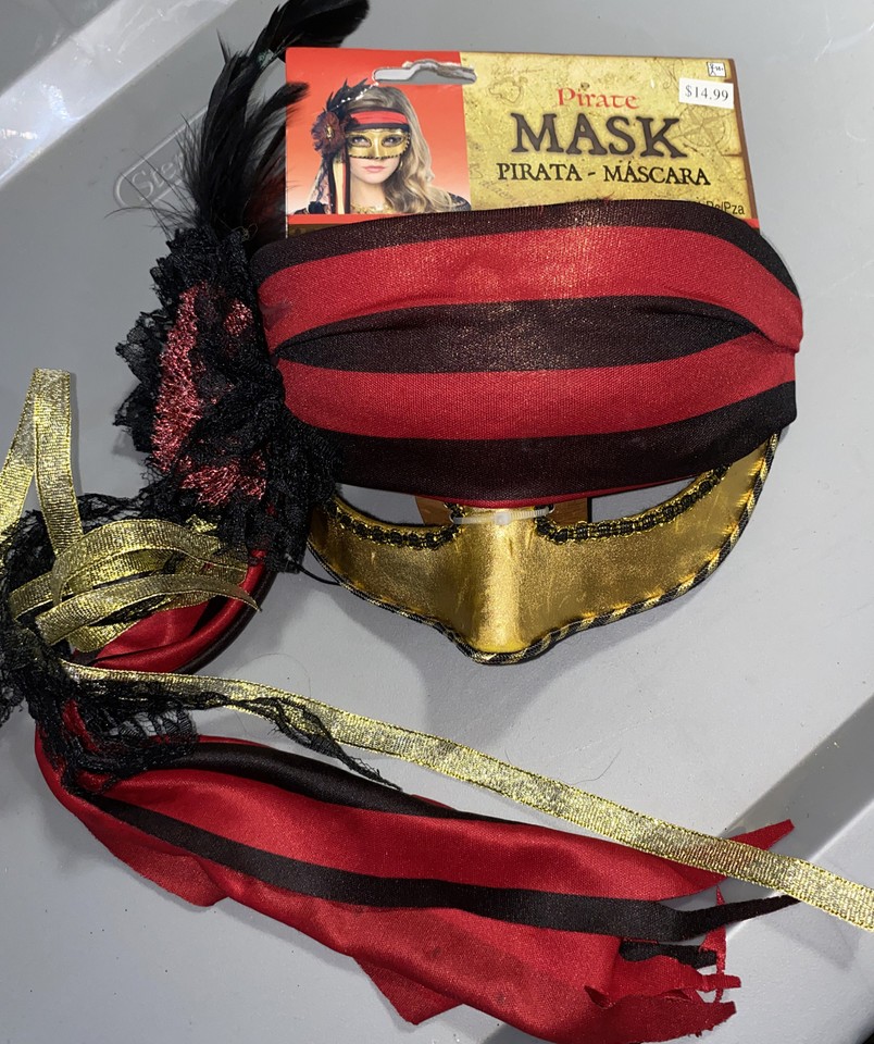 Pirate Mask Halloween Pirate Mask Masquerade Red Gold Skeleton Ribon | eBay
