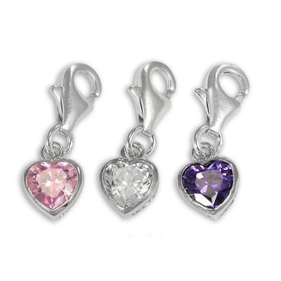 Sterling Silver Heart Crystal Clip on Charm ** 10 Colours ** Free ...