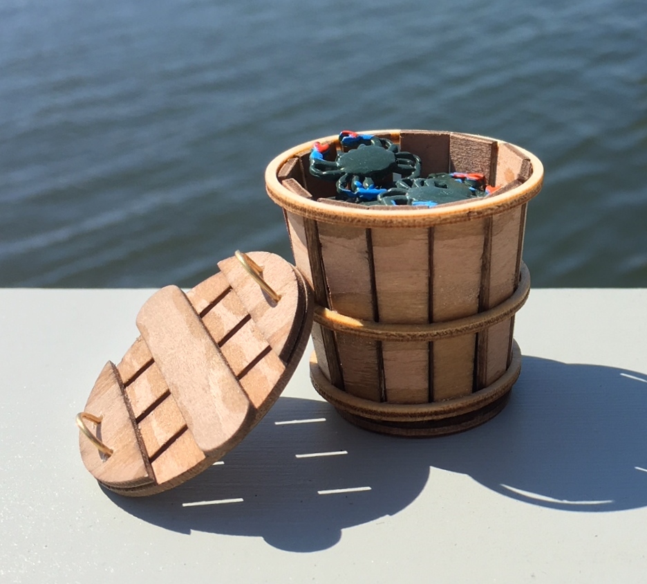 MINIATURE CRAB BASKET, BUSHEL BASKET, 1.50 INCH DIAMETER, WITH LID AND ...