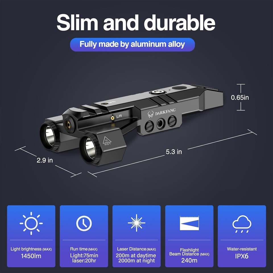 Tactical Flashlight with Green Laser Beam Combo 1450lm Weapon Light ...