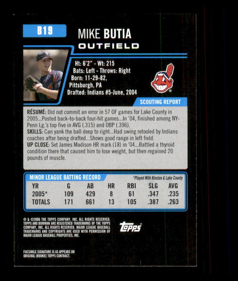 2006 Baseball Bowman Mike Butia Cleveland Indians #B19 | eBay