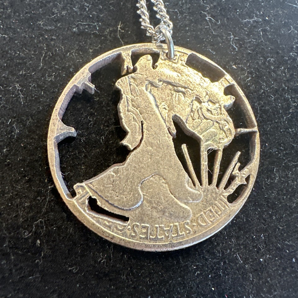 Vintage 1943 Walking Liberty Silver Half Dollar Cut Out Coin Pendant | eBay