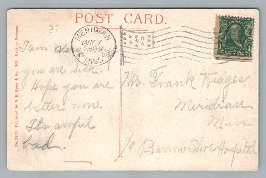 St. Patricks Catholic Church MERIDIAN Mississippi Antique Hand Colored ...